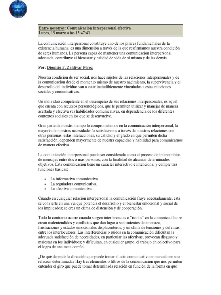 Comunicación Interpersonal Efectiva | PDF | Comunicación | Comunicación interpersonal