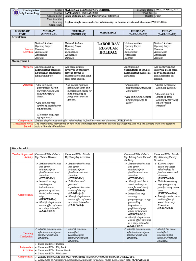 Kindergarten-DLL-MELC-Q4-Week 5 Asf | PDF | Learning | Teachers