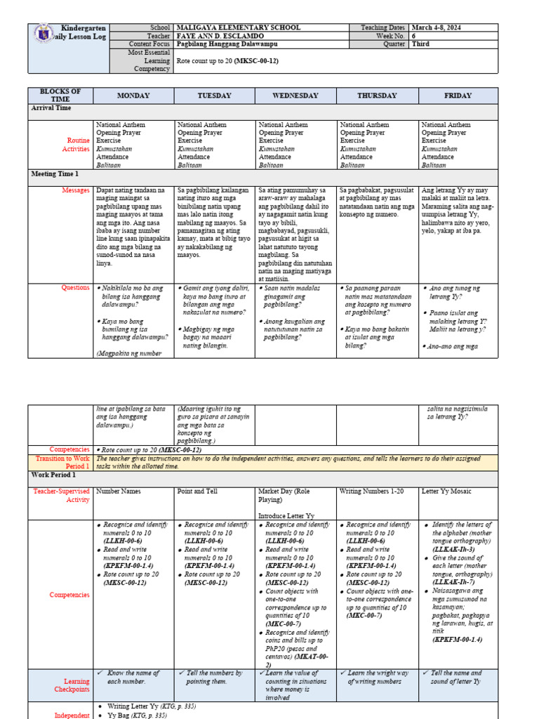 Kindergarten-DLL-MELC-Q3-Week 6 Asf | PDF | Linguistics | Learning