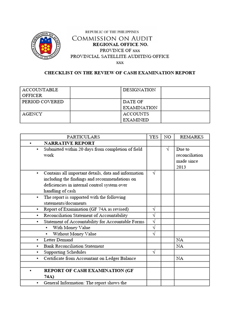 Checklist CASH EXAM | PDF | Cash | Money
