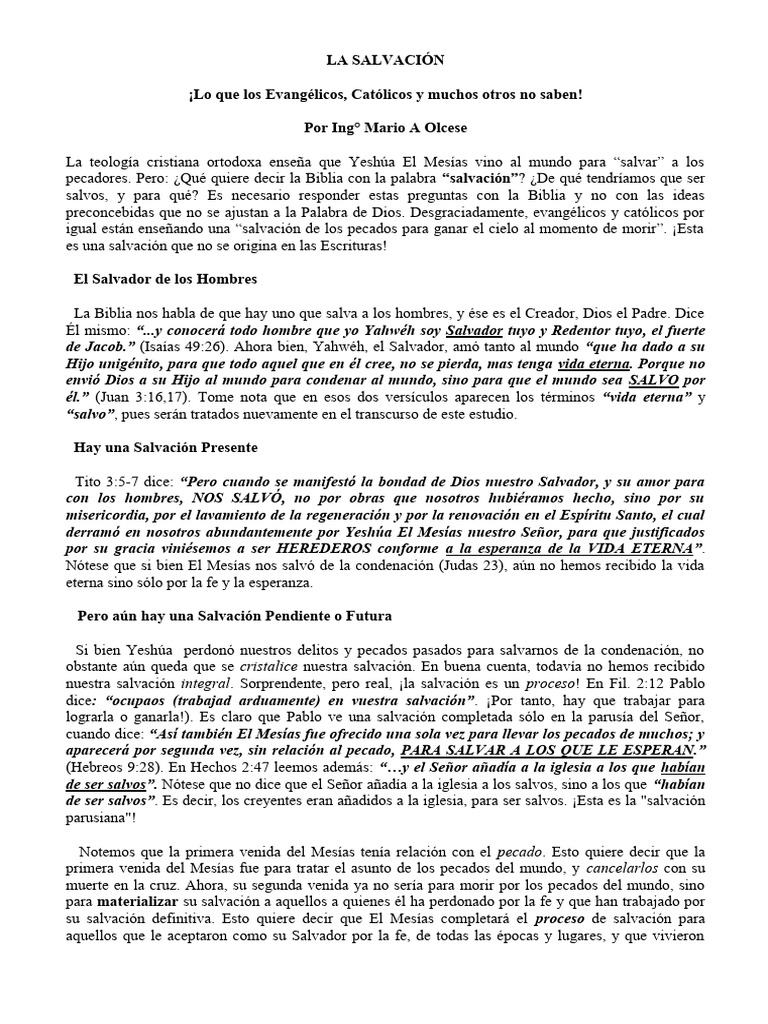 LA SALVACIÓN | PDF | Salvación | Cristo (título)