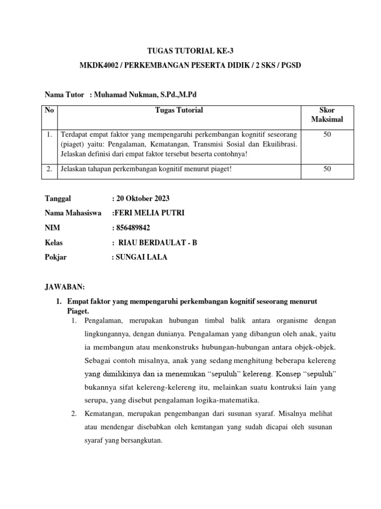 Feri Melia Putri Tugas 3 Kelas B Perkembangan Peserta Didik | PDF