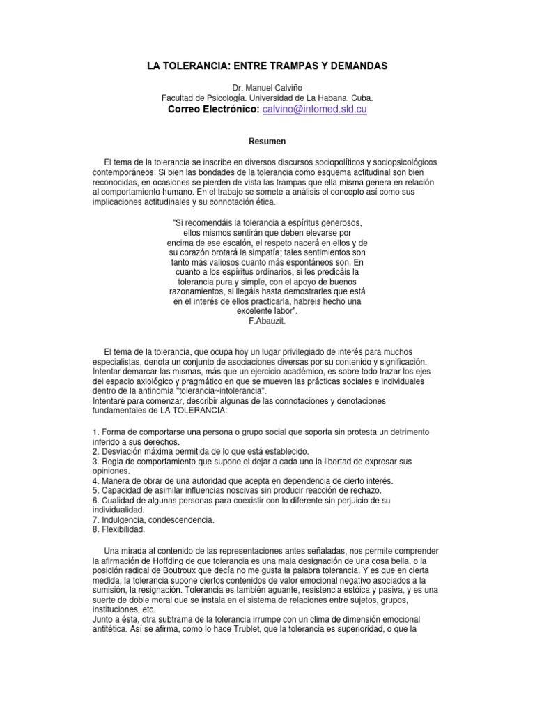 LA TOLERANCIA | PDF | Tolerancia | Sicología