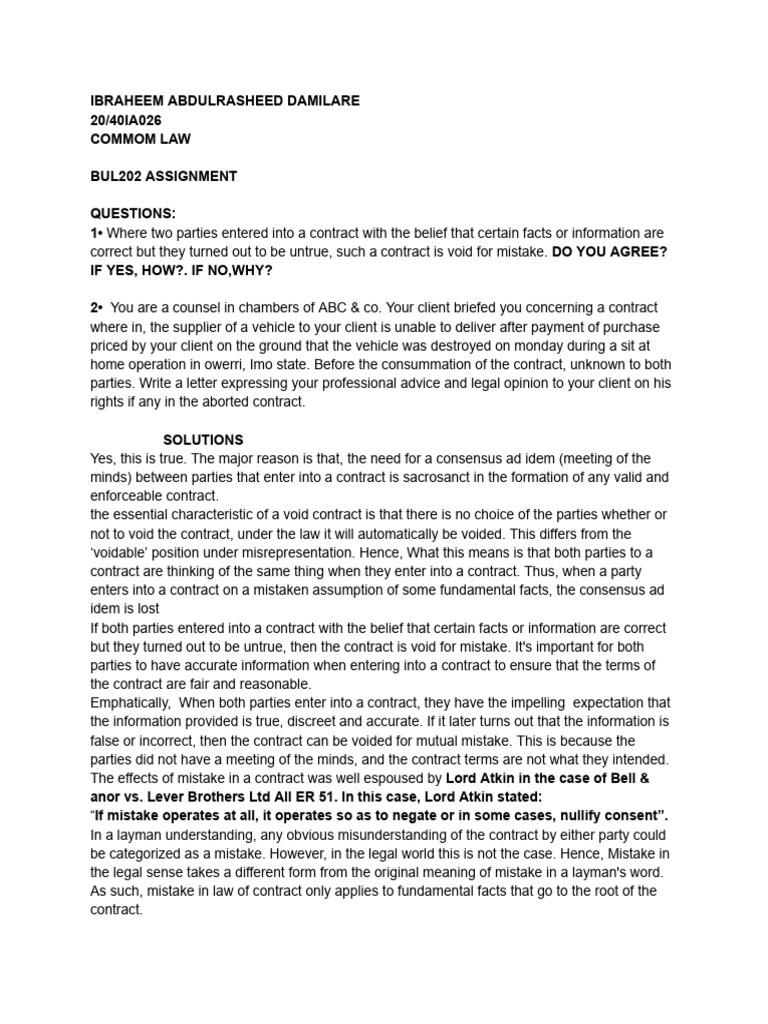 My Bul 202 Assignment | PDF | Business Law | Contract Law