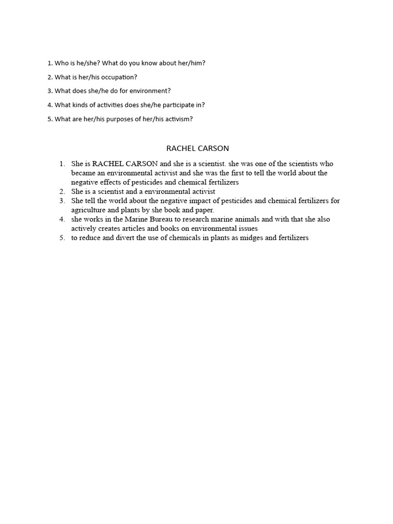 Rachel Carson: Pioneer Environmental Activist | PDF | Wellness