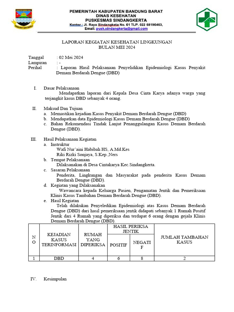 LAPORAN KEGIATAN KESEHATAN LINGKUNGAN DBD | PDF