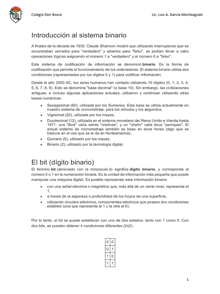 1 Introducción Al Sistema Binario | PDF | Poco | Byte