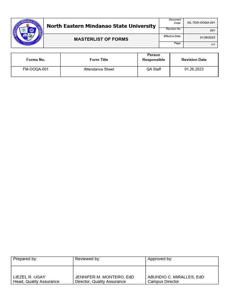 QM-TDG-OOQA - Masterlists | PDF | Quality Management