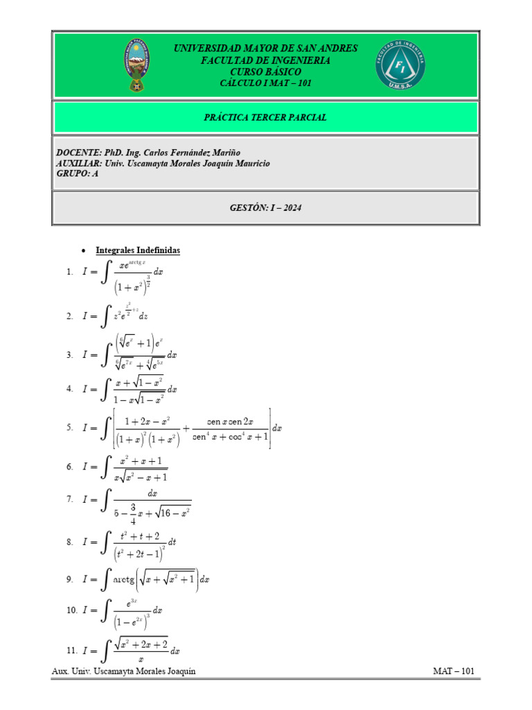 Práctica 3er P MAT 101 GB 12024 | PDF | Integral | Curva
