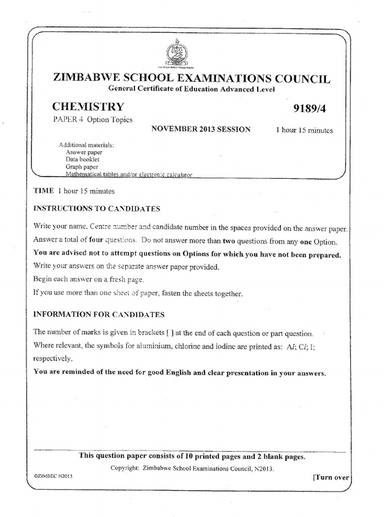 Zimsec A Level Chemistry Paper 4 November 2013 MxUFfpeCA6lnS1fpIlr | PDF