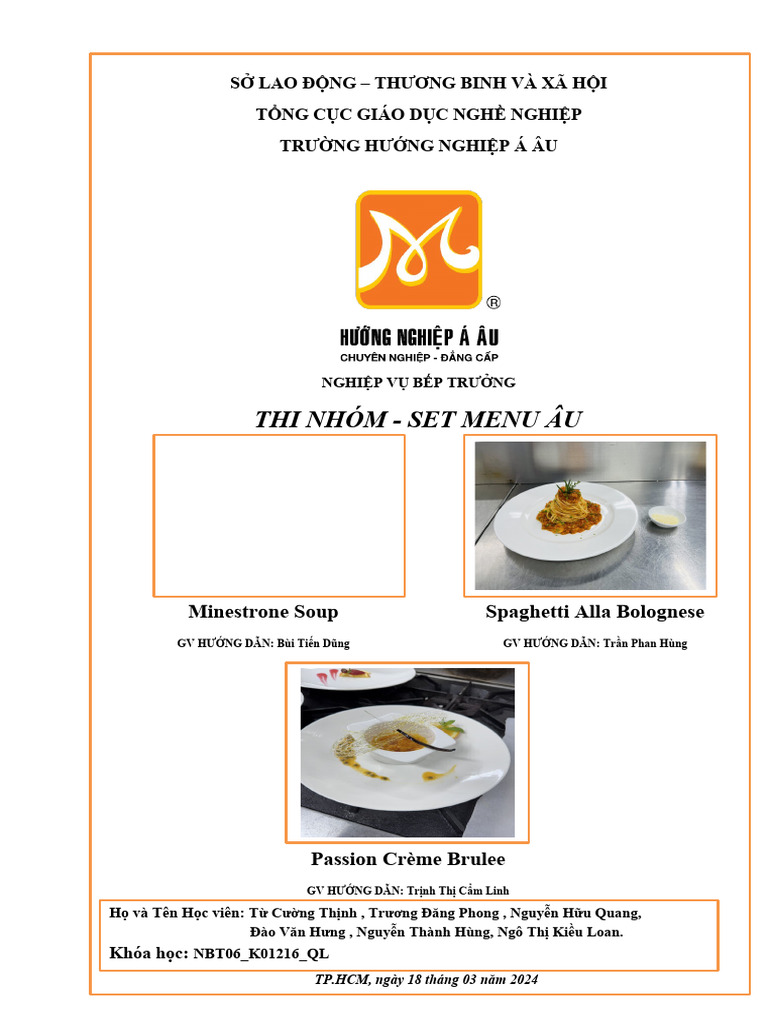 Set Menu Âu - bản cuối - | PDF