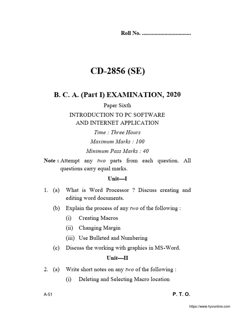 Bca Part 1 Introduction To PC Software CD 2856 Se 2020 | PDF ...