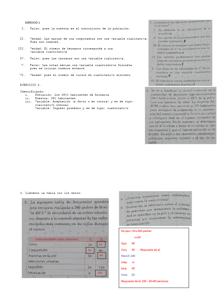 solucion de ejercicios estadistica 2do de secundaria | PDF