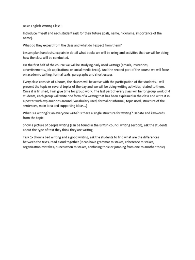 Basic English Writing Class 1 | PDF