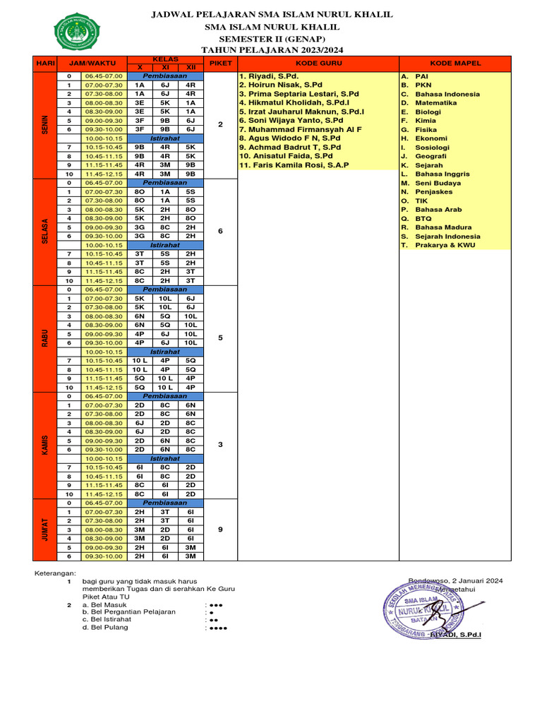JADWAL 2023-2024 Genap | PDF
