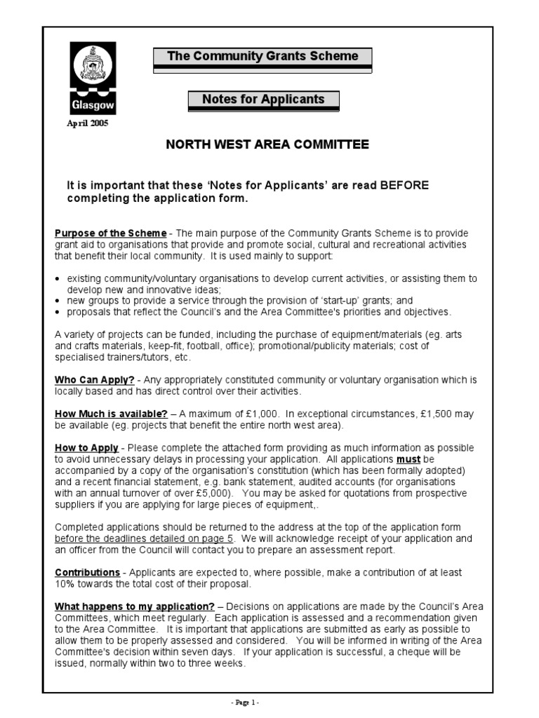 Community Grants Scheme Guidelines | PDF | Grant (Money) | Cheque