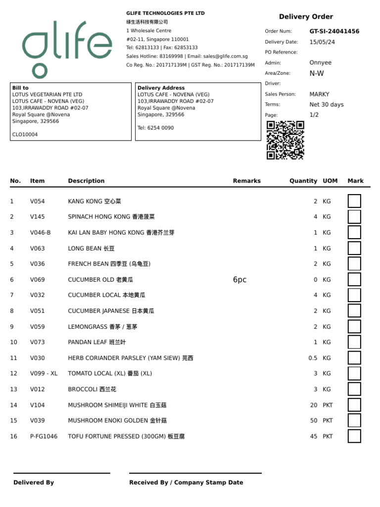 Sales Delivery Order GT-SI-24041456 20240514143817 | PDF | Foods | Cuisine