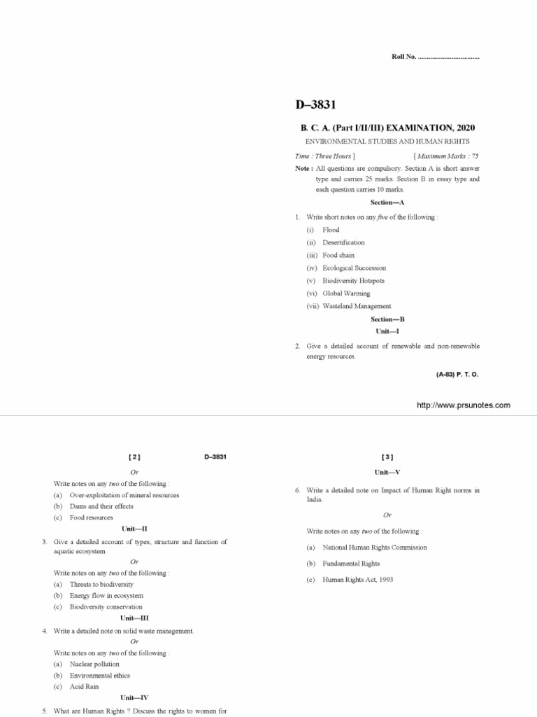 Bca Part 1 2 3 Environmental Studies and Human Rights D 3831 2020 | PDF