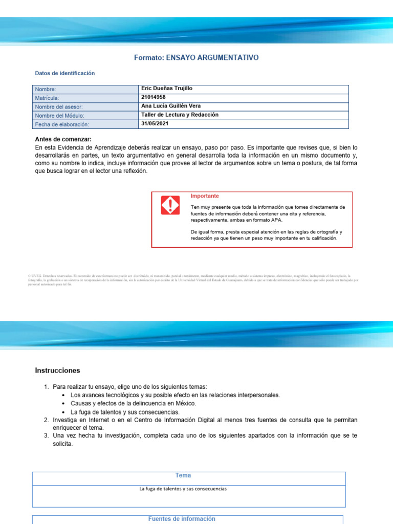 EA7 - Eric Dueñas - Ensayo Argumentativo | PDF | Información | Ensayos