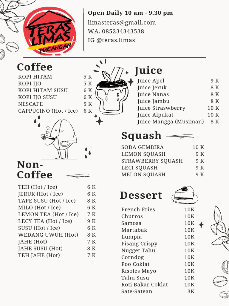 Black and White Doodle and Simple Cafe Menu | PDF | Cuisine | Foods