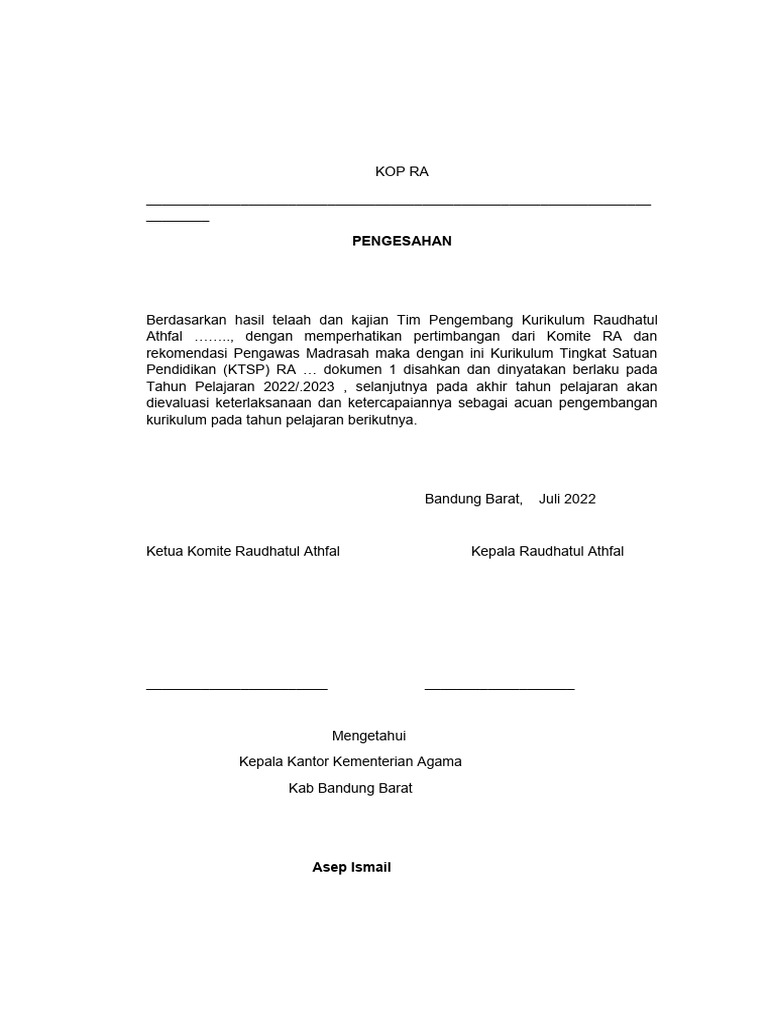 Rekom. & Instr. Val. KTSP RA 2022 | PDF | Karier & Perkembangan | Bisnis