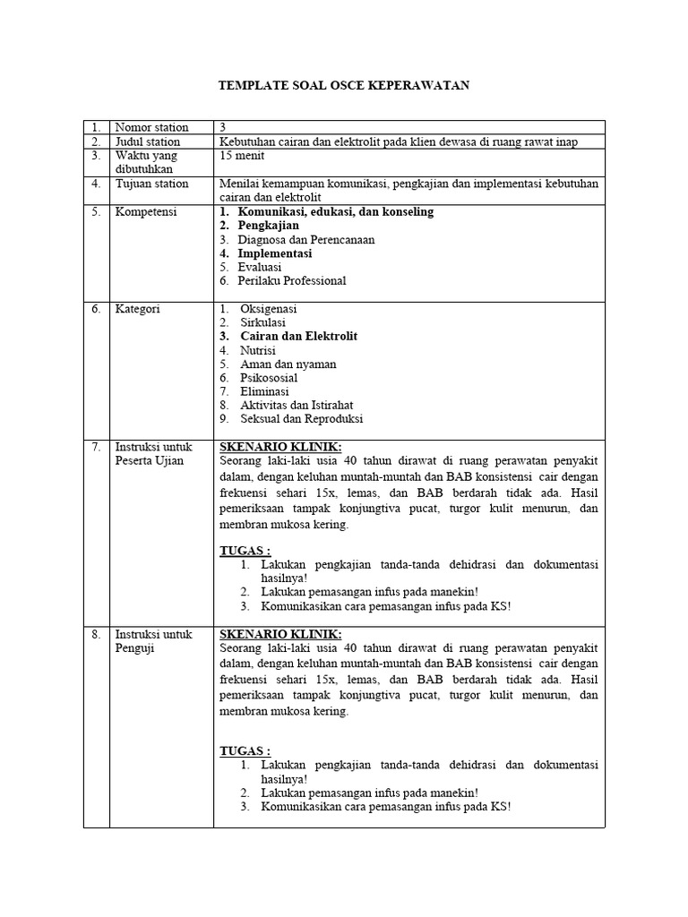 Soal Osce Pemasangan Infus 1 | PDF