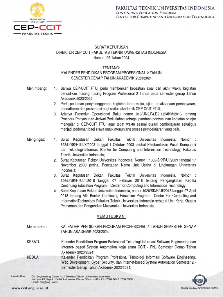 Kalender Pendidikan CEP-CCIT 2023/2024 | PDF