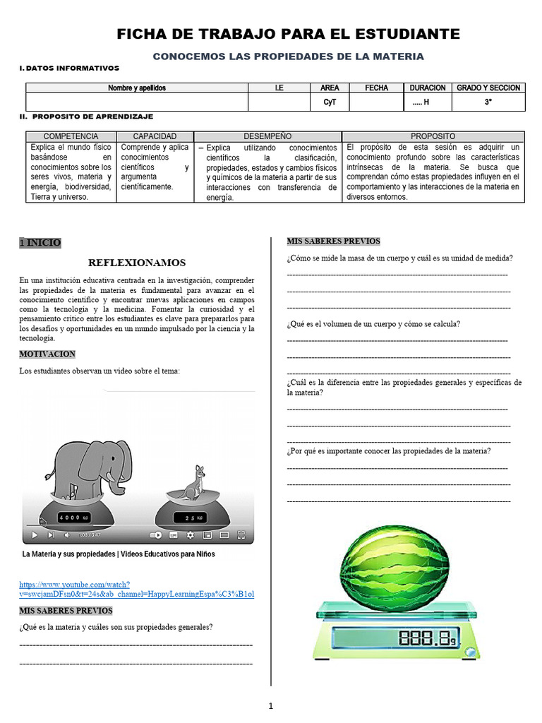 Unidad 1 - Ficha - Sem 3 - Ciencia 3° | PDF | Importar | Resistividad Eléctrica y Conductividad