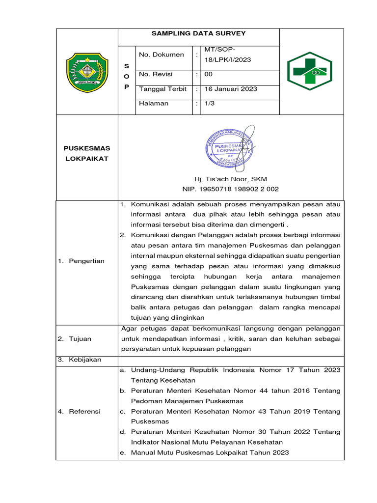 SOP SAMPLING Dta | PDF