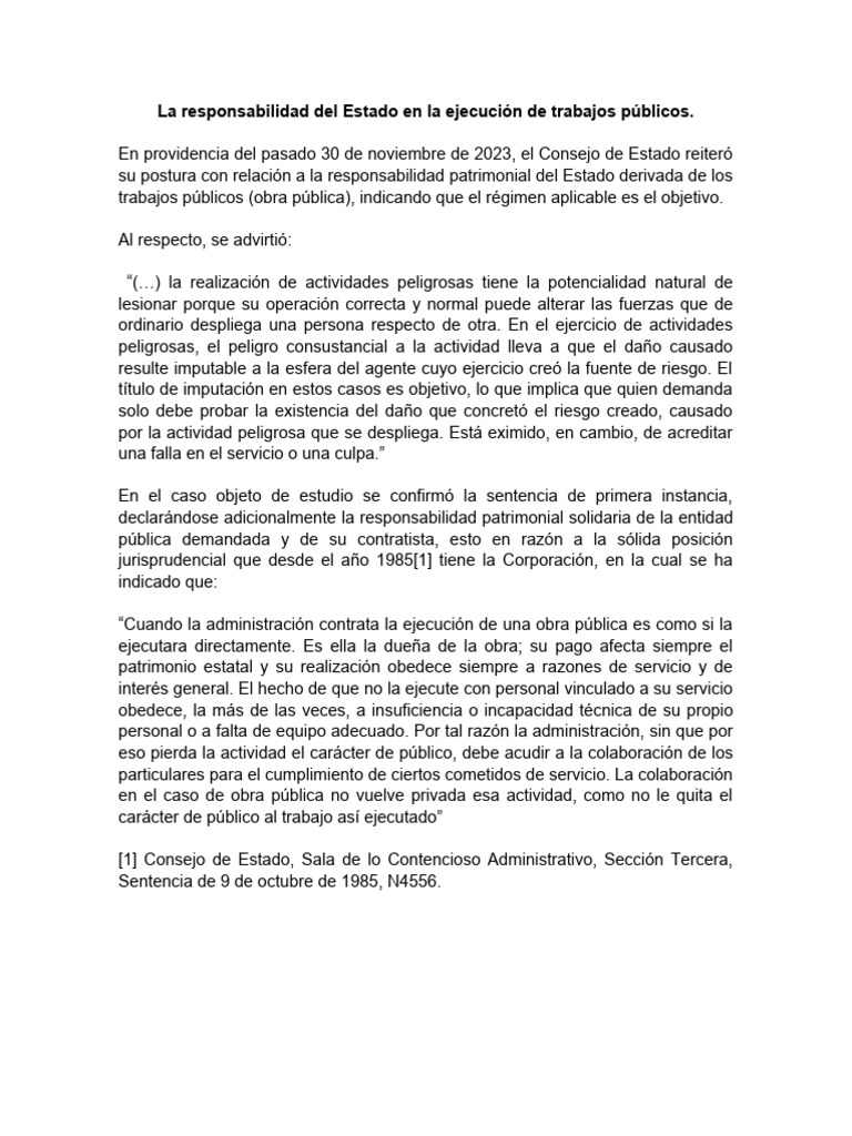 La responsabilidad del Estado en la ejecución de trabajos públicos | Descargar gratis PDF | Caso ...
