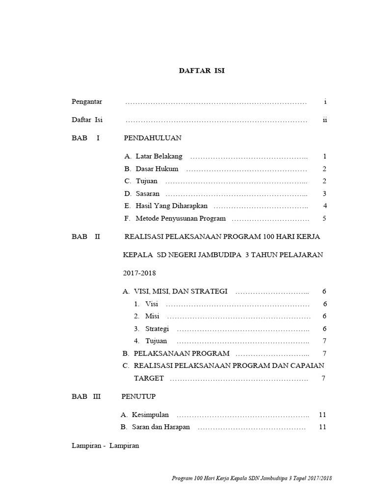 Daftar Isi Program 100 Hari Kerja | PDF