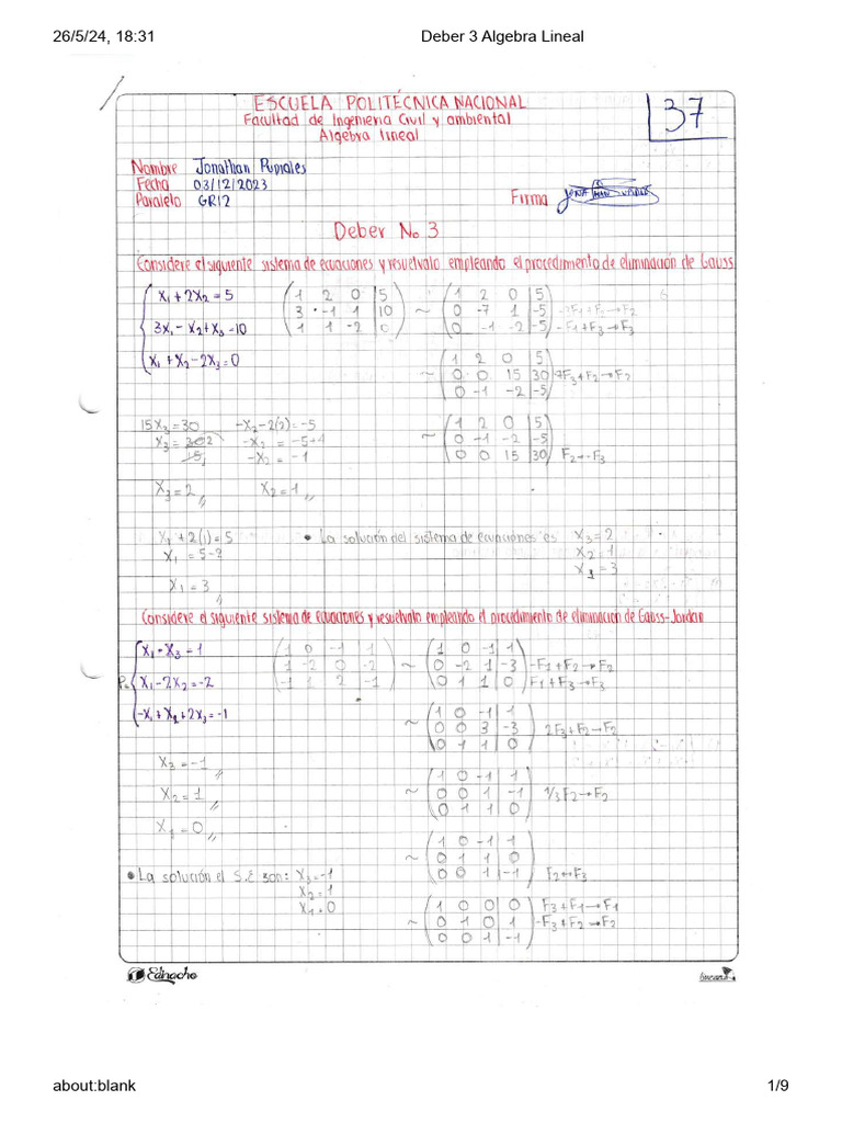 Deber 3 Algebra Lineal | PDF