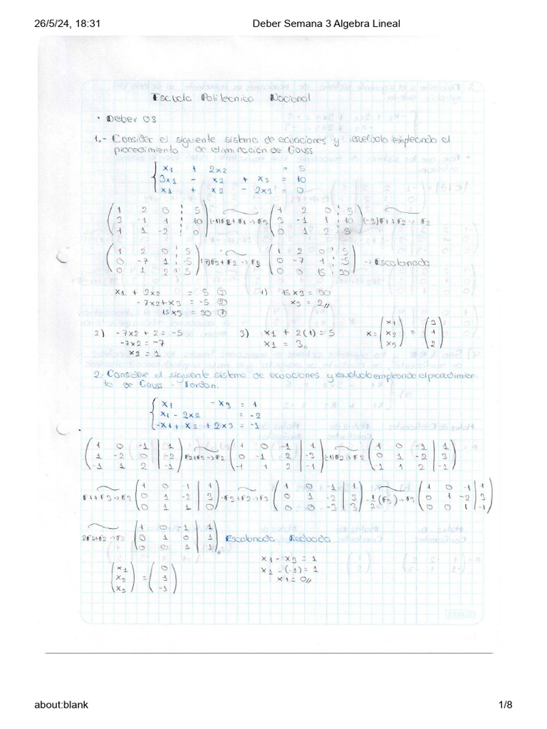 Deber Semana 3 Algebra Lineal | PDF