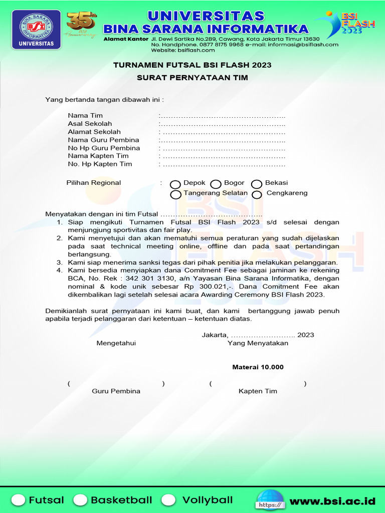 Formulir Pendaftaran Lomba Futsal | PDF Formulir Pendaftaran Lomba Futsal | PDF