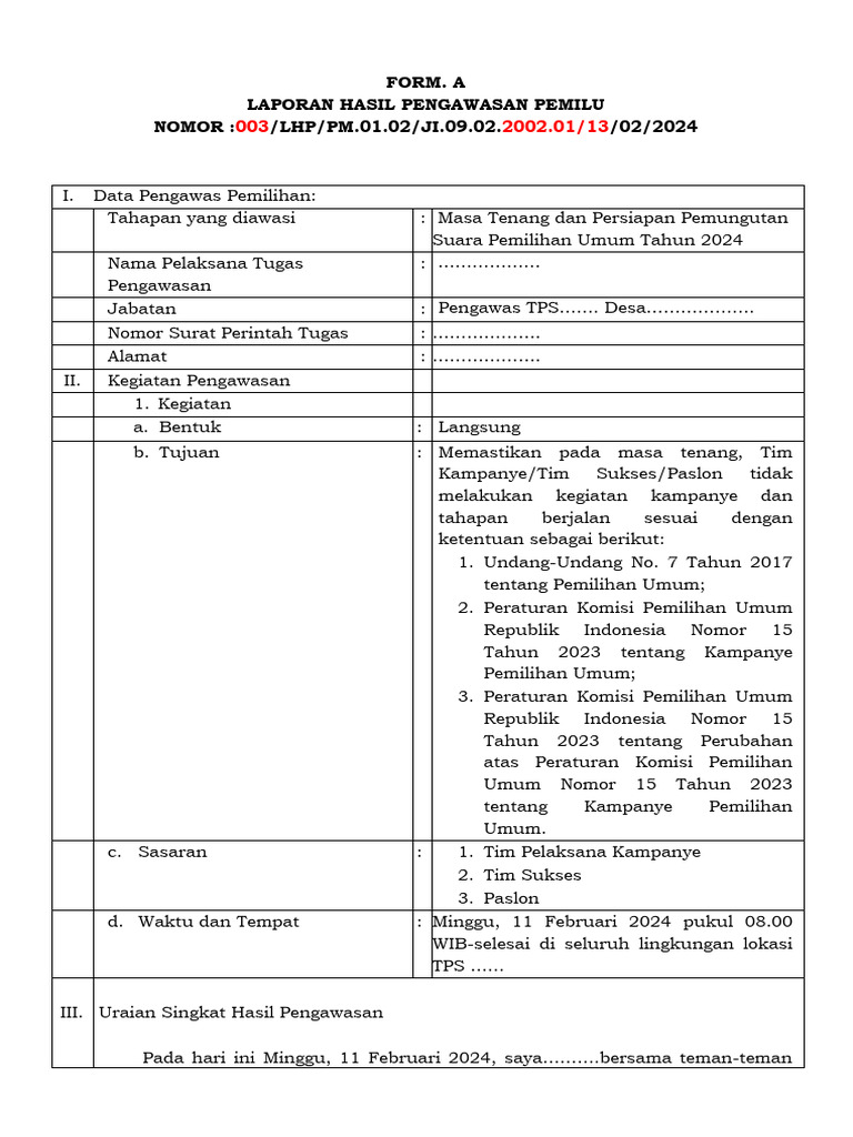 CTH Form A Masa Tenang | PDF