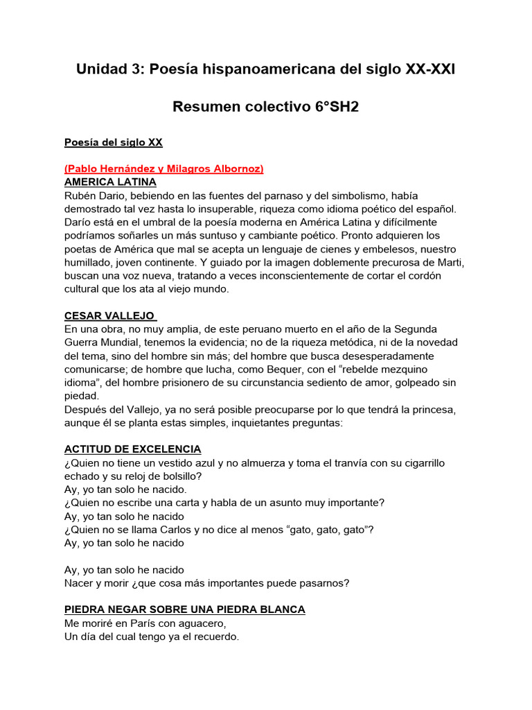 Unidad 3 - Poesía Hispanoamericana Del Siglo XX-XXI | PDF | Poesía | Autor