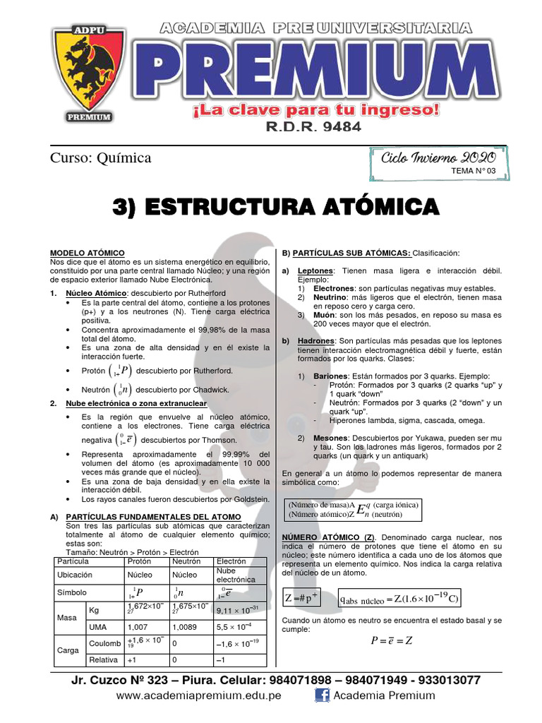 Tema 03 de Quimica Estructura Atomica | PDF | Átomos | Neutrón