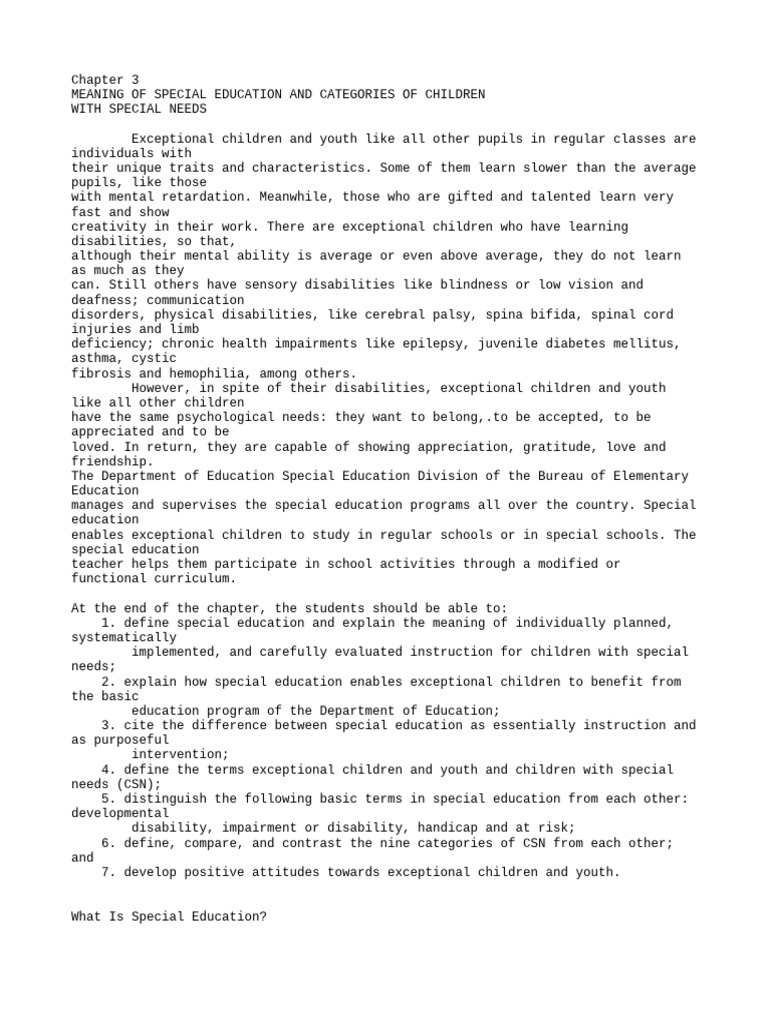 Special Education: Definitions & Categories | PDF | Individualized ...