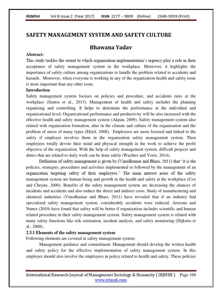 Safety Management System and Safety Cult | PDF | Occupational Safety ...