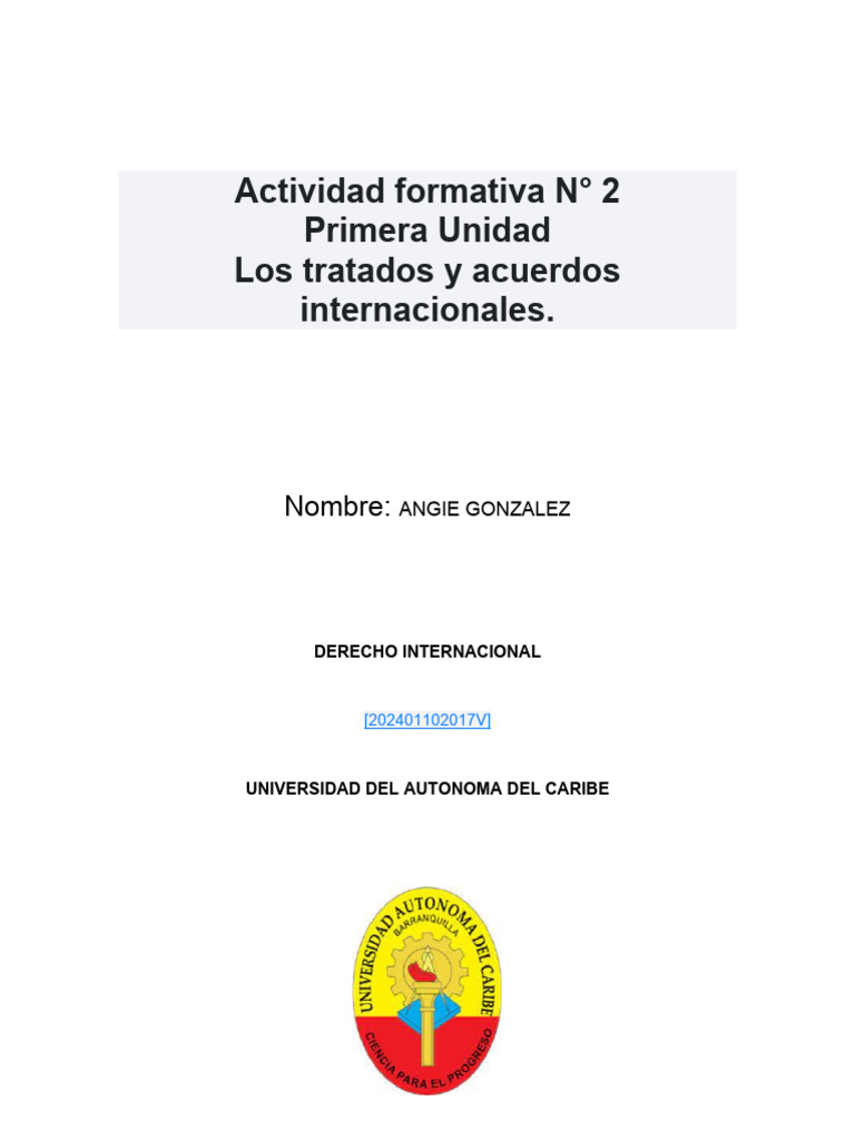 Actividad Formativa #2 Primera Unidad Los Tratados y Acuerdos Internacionales | Descargar gratis ...