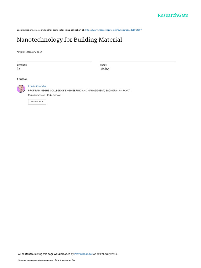 1 Nanotechnology in Building Material | PDF | Nanotechnology ...