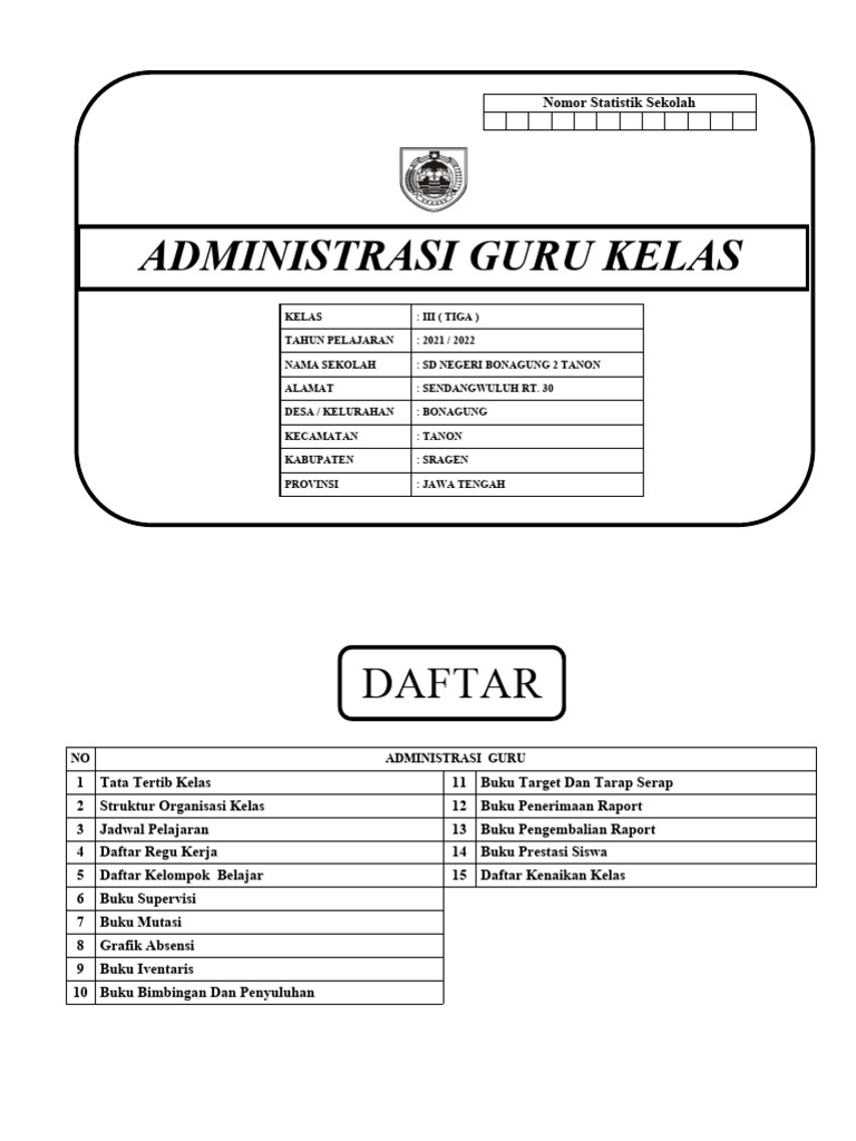 Administrasi Kelas III SD Negeri 2 | PDF