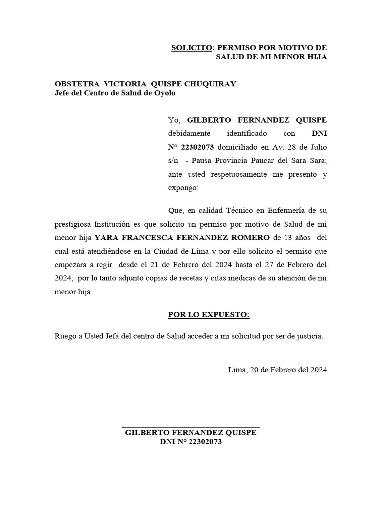 Solicito Permiso Por Motivo de Salud | PDF | Derecho