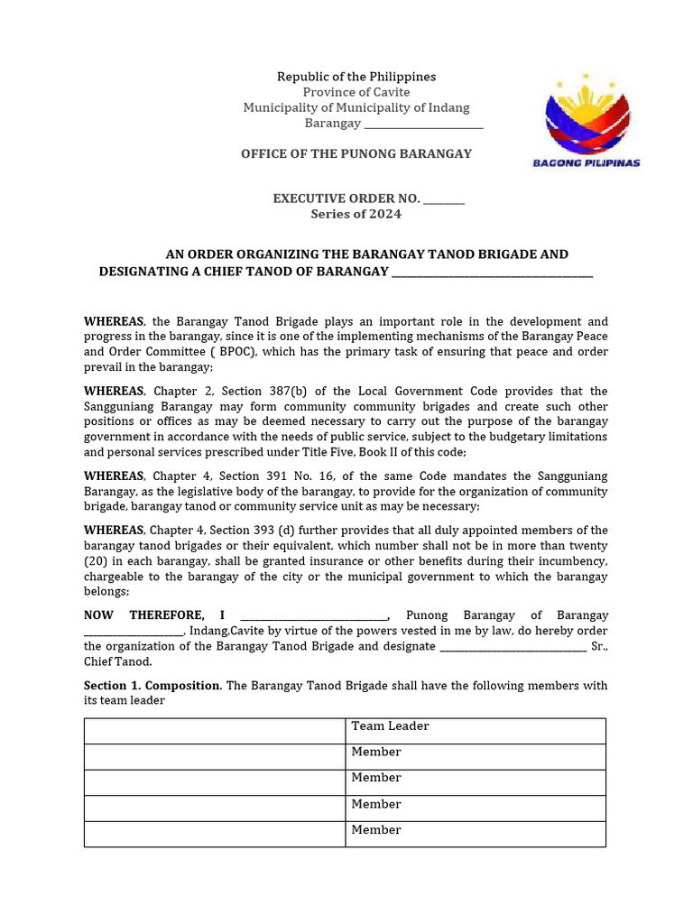 Organizing Barangay Tanod Brigade | PDF | Crimes | Crime & Violence