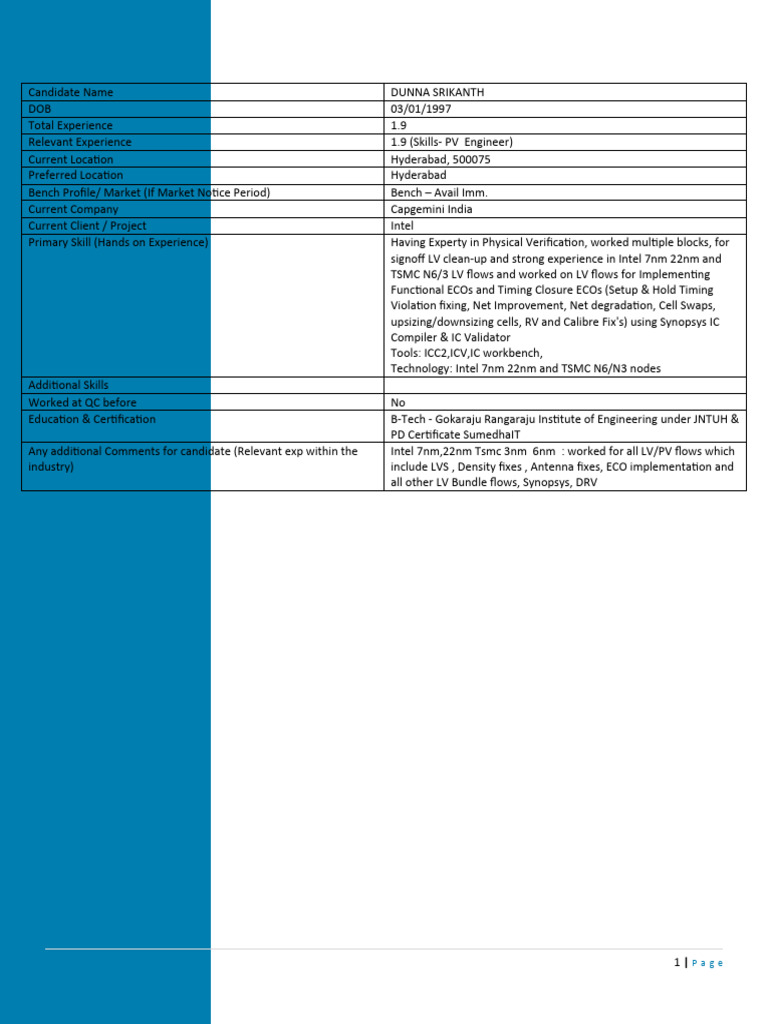 Srikanth Resume Personal | PDF | Digital Electronics | Computer Engineering