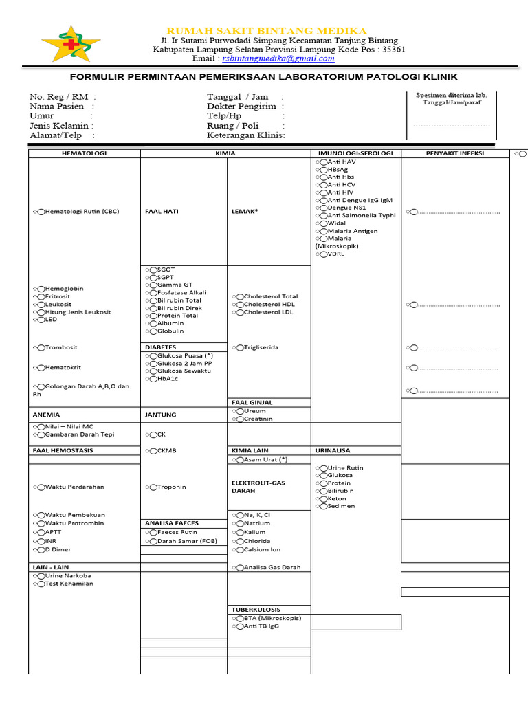 FORMULIR PEMERIKSAAN LAB KLINIK | PDF