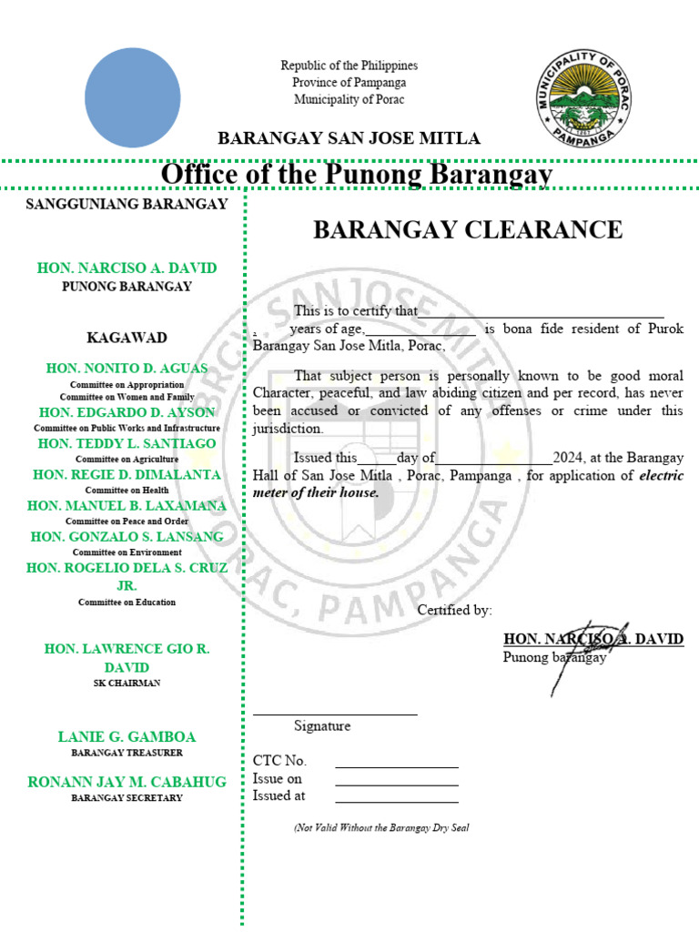 Barangay Clearance (Electric Meter) | PDF | Justice | Crime & Violence