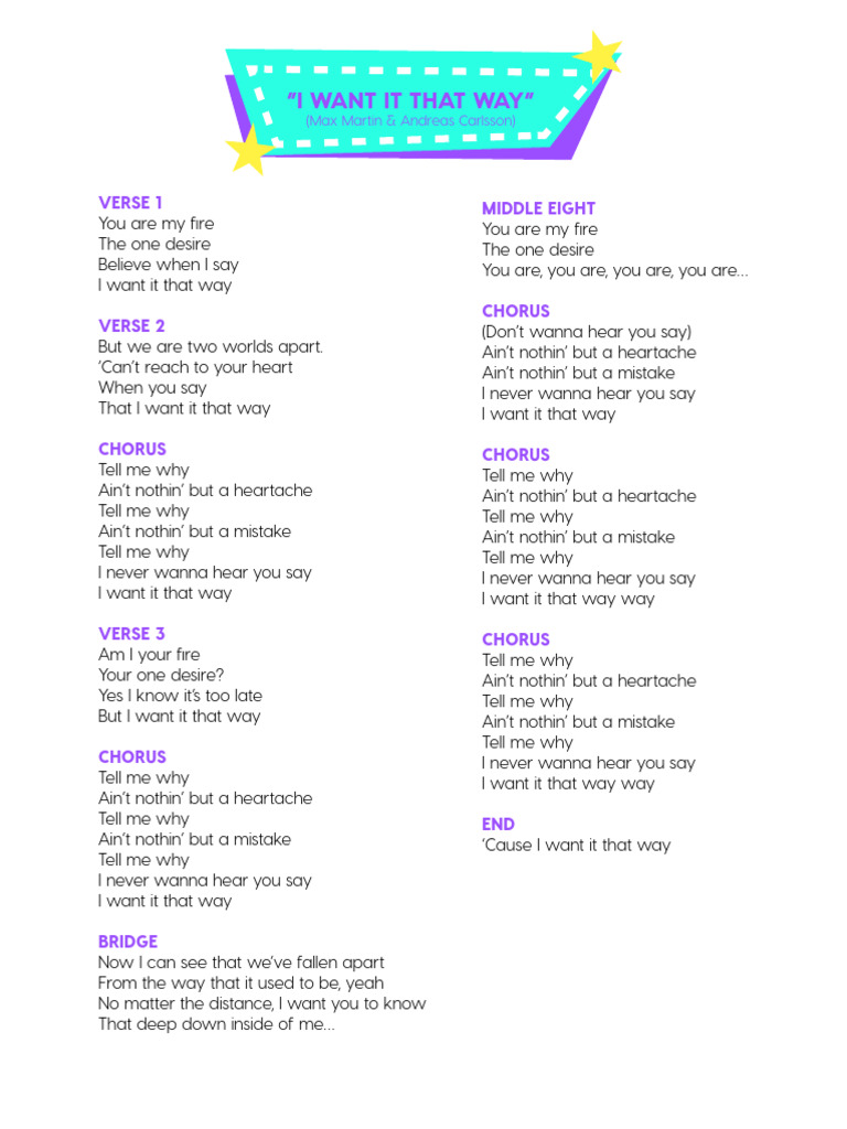 "I Want It That Way Lyrics Analysis" | PDF