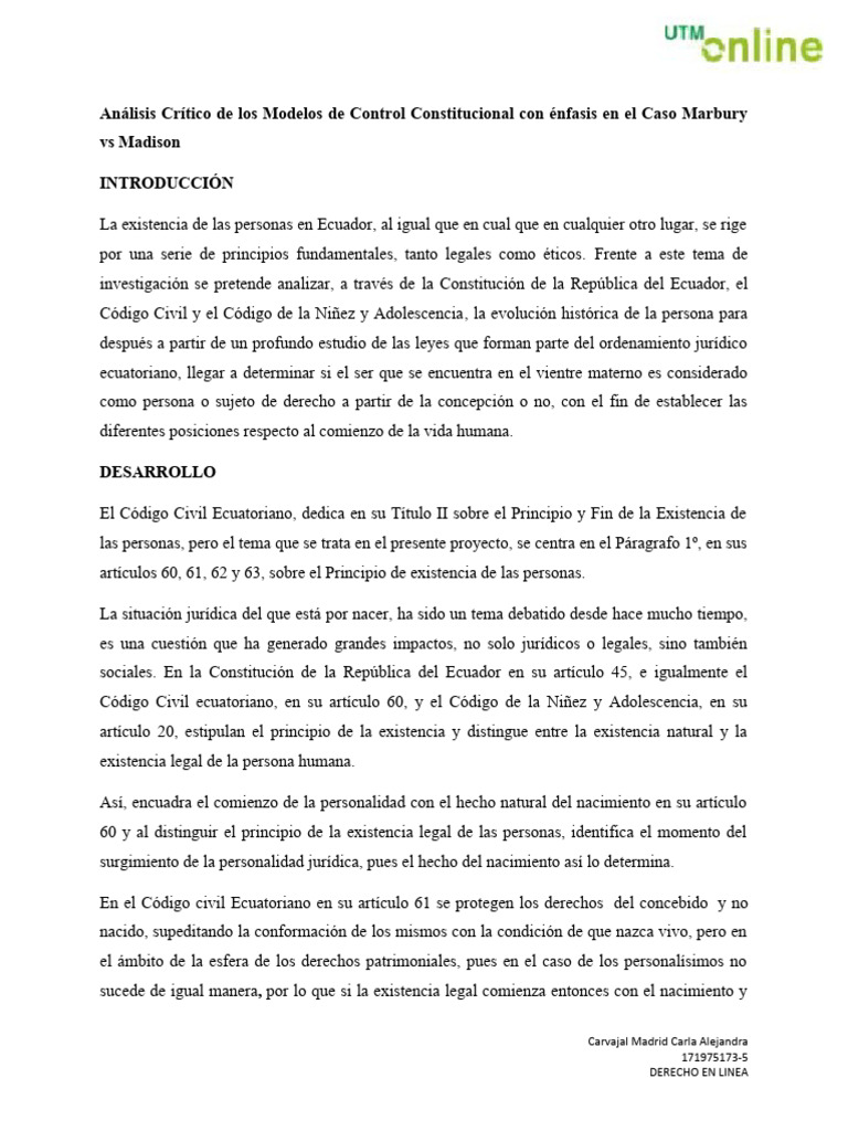 Modelos de Control Constitucional con énfasis en el Caso Marbury vs ...