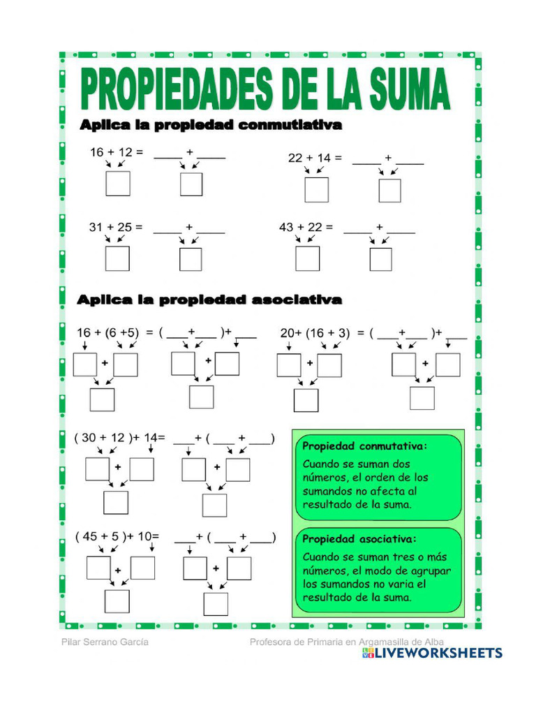 FICHA PROPIEDADES DE LA SUMA | PDF
